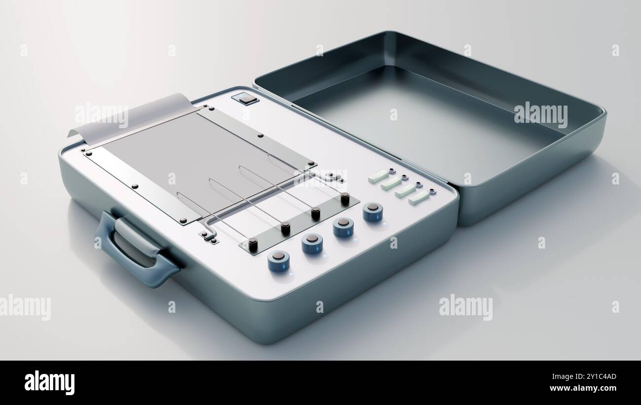 A 3D rendering of an antique polygraph machine, isolated on a white ...