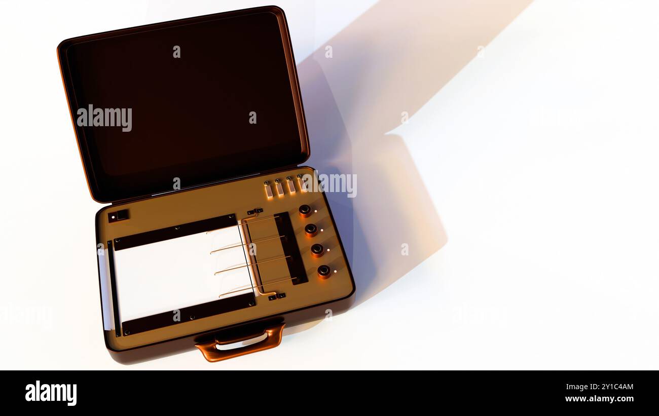A 3D rendering of an antique polygraph machine, isolated on a white ...