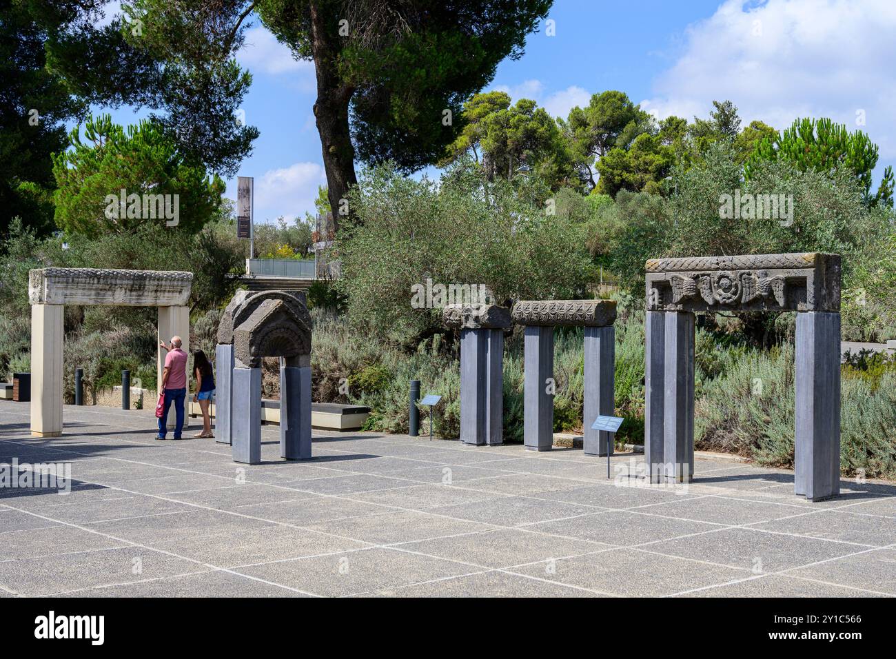 an assortment of decorated lintels on display at the Israel Museum ...