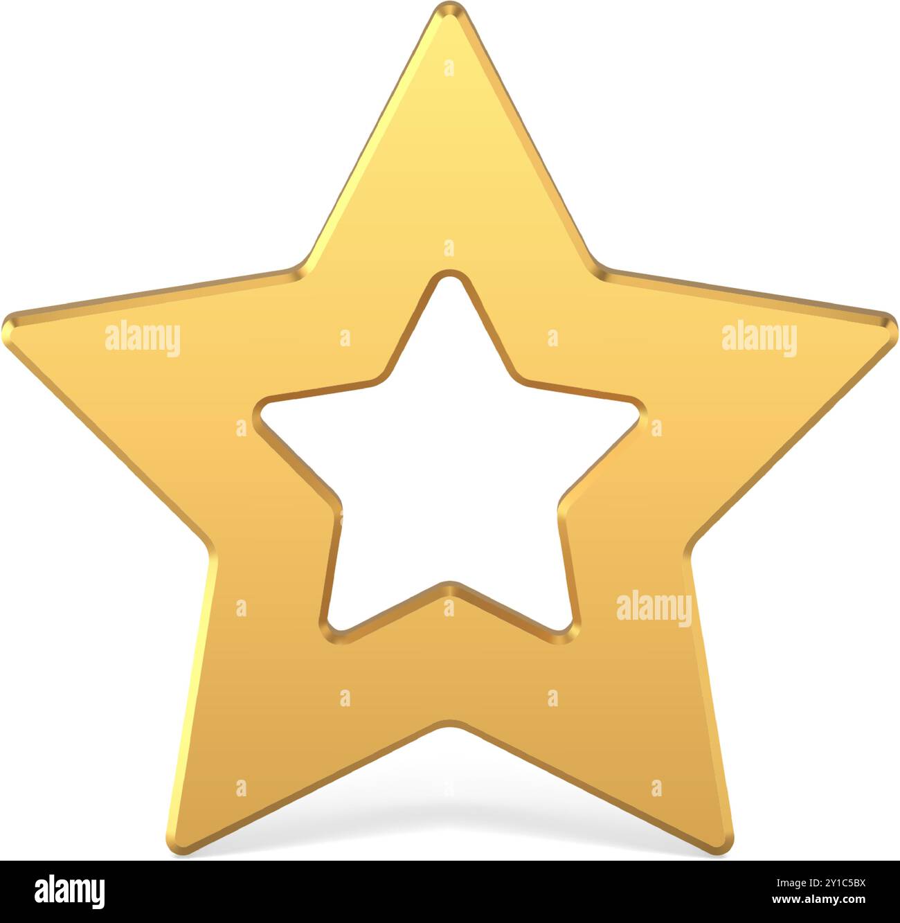 Realistic golden star shape contour frame metallic glossy bauble ...