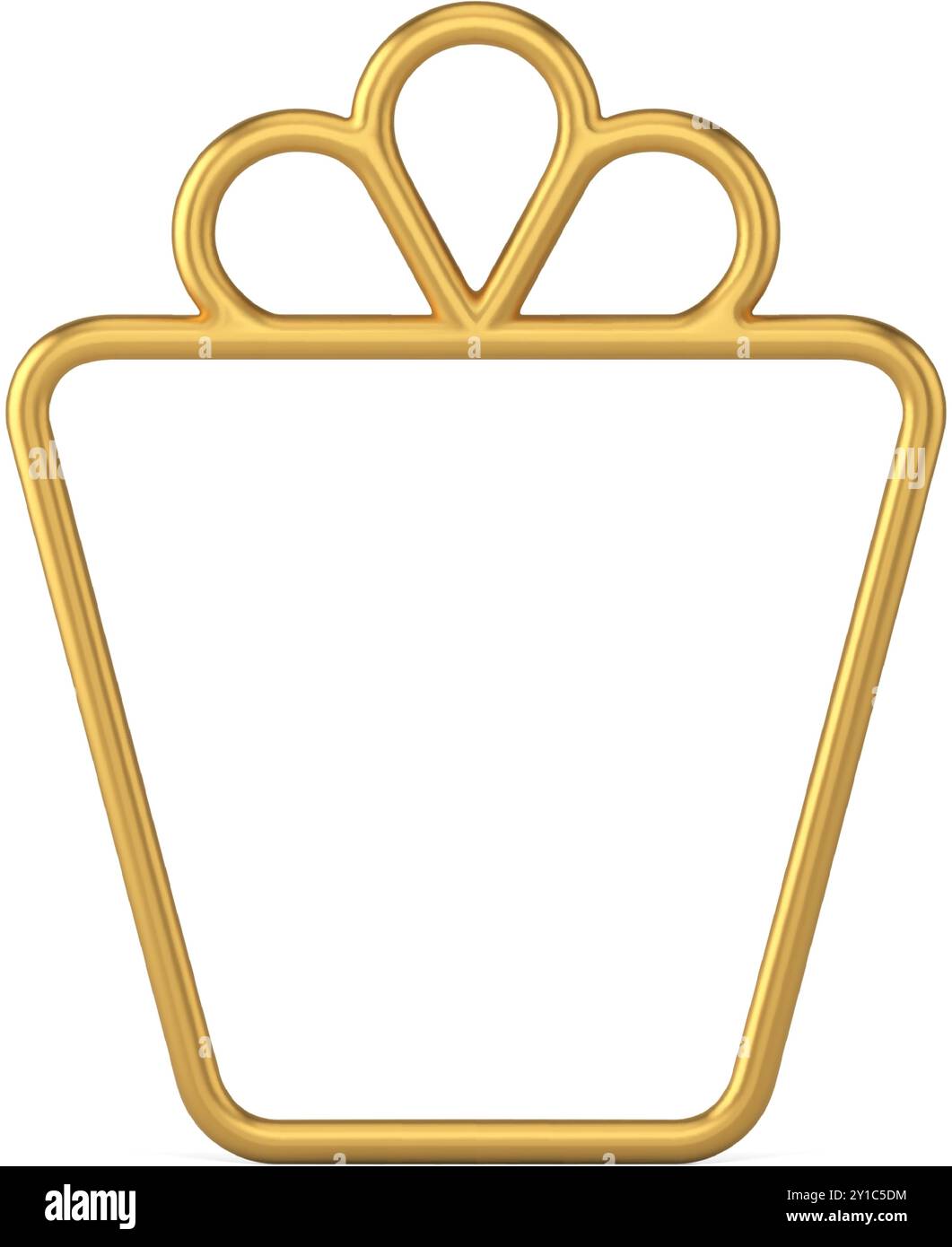Realistic metallic golden festive gift box frame shape with bow ...