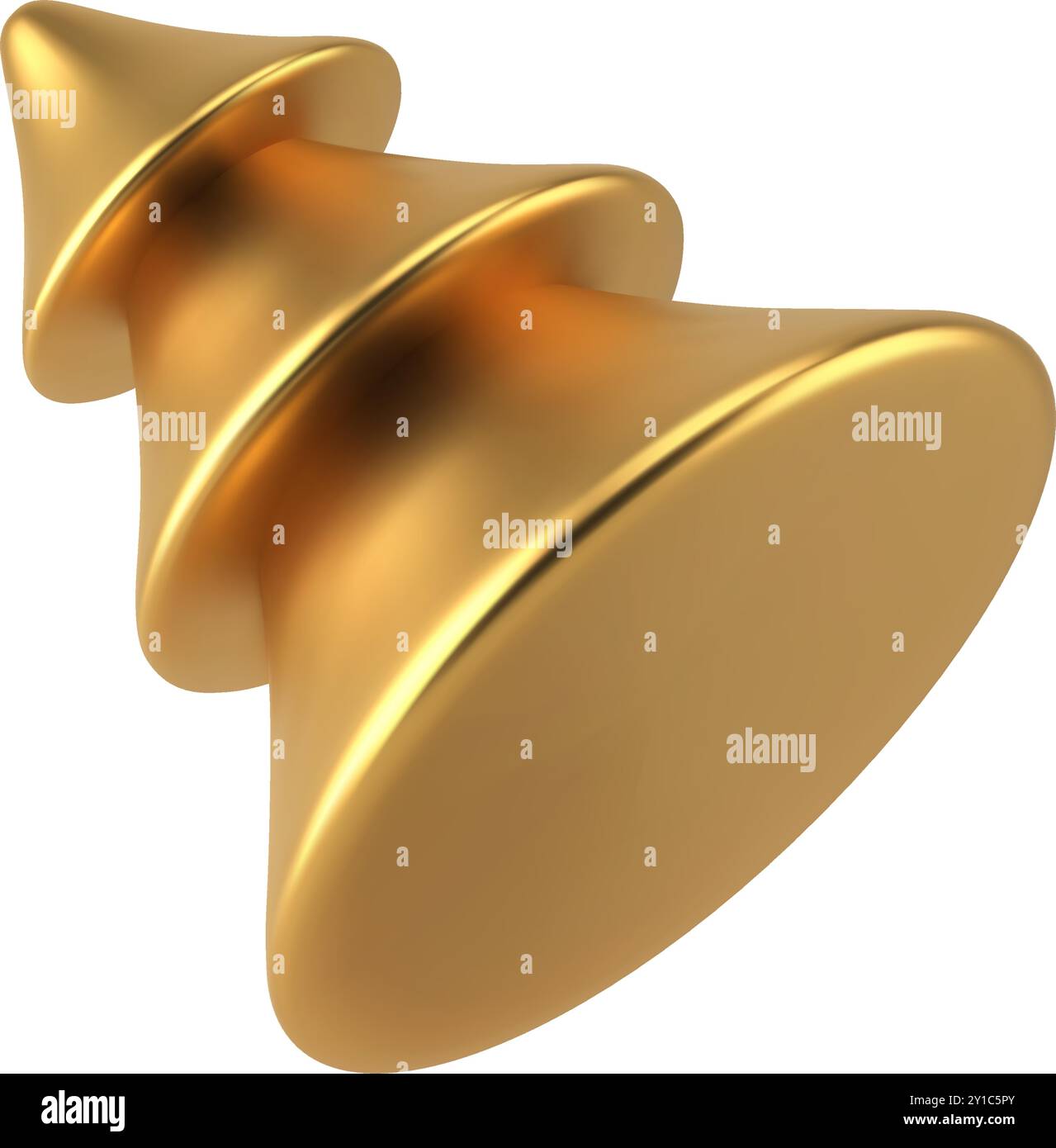 Luxury golden Xmas spruce bright glossy surface diagonal isometric 3d ...