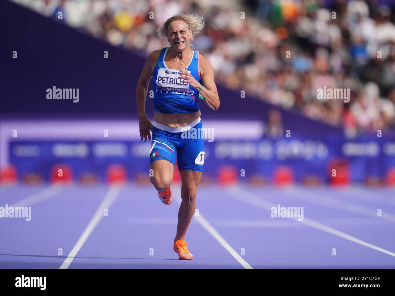 Italy's Valentina Petrillo during the Women's 200m T12 Round 1 Heat 5 at the Stade de France on ...