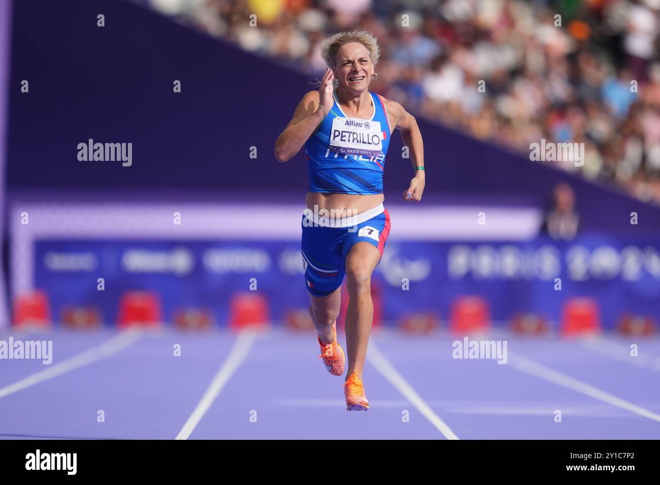 Italy's Valentina Petrillo during the Women's 200m T12 Round 1 Heat 5 at the Stade de France on ...