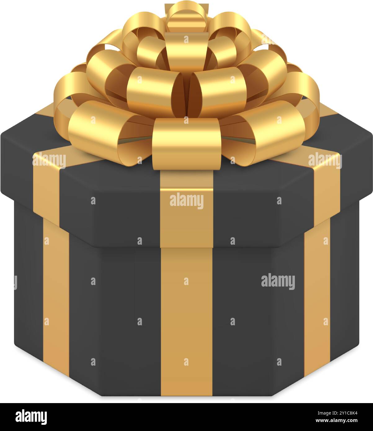 Black fashion hexagon gift box with luxury golden bow ribbon 3d icon ...