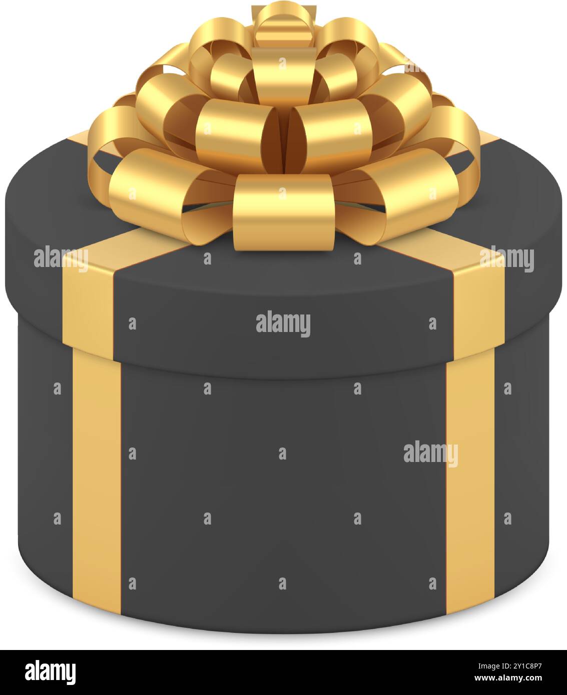 Fashion black wrapped gift box with golden luxury bow ribbon 3d icon ...