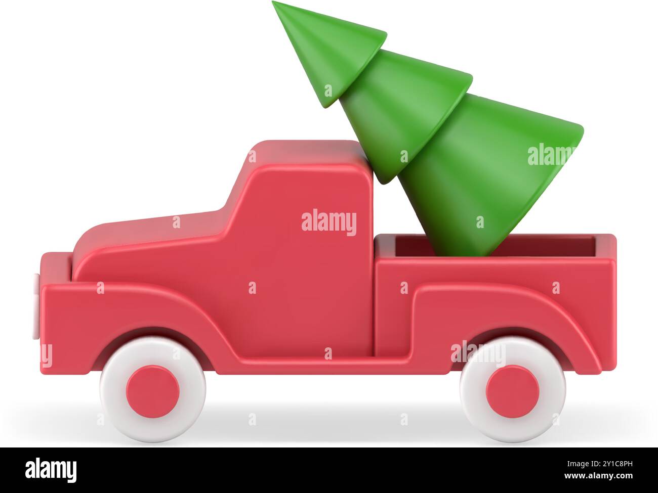 Realistic pickup transportation green Christmas tree festive toy 3d ...