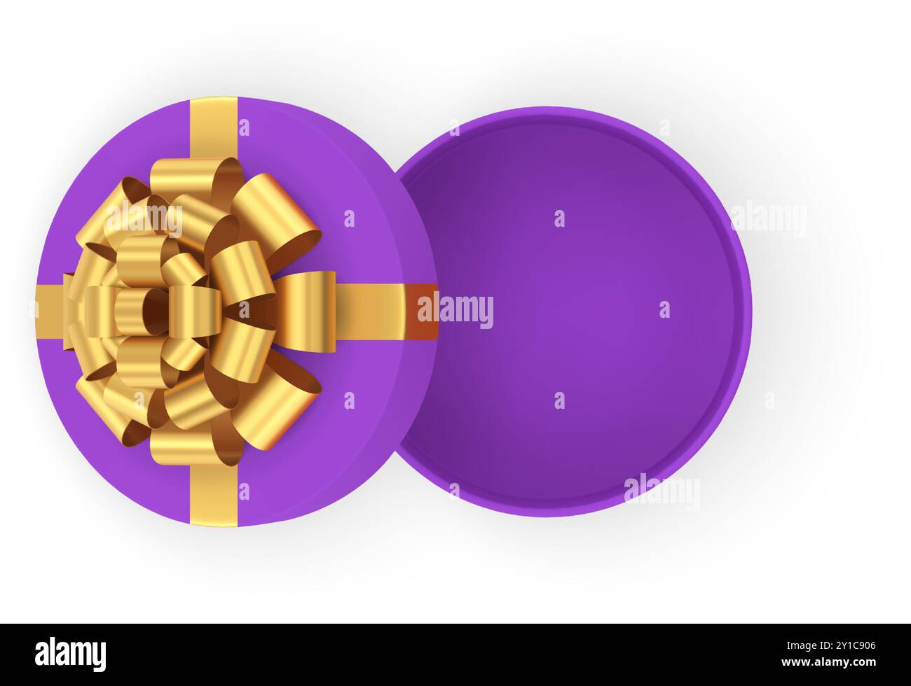 Elegant purple open empty gift box with luxury golden bow ribbon top ...