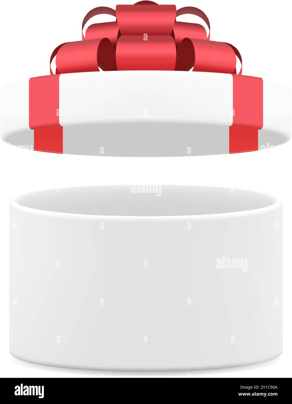White open circle gift box with luxury red bow ribbon festive present ...