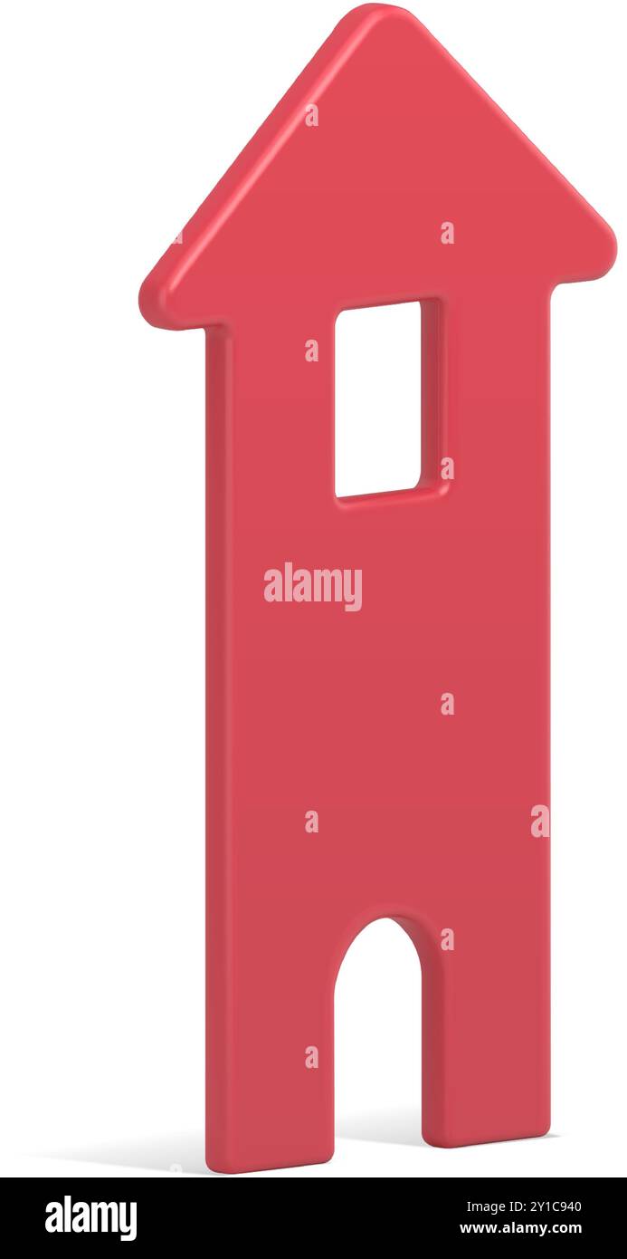 Classic red castle tower village house with triangle roof and arch ...