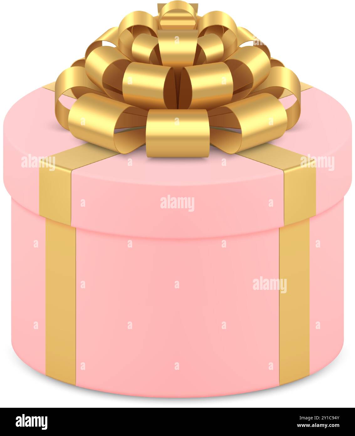 Cute pink circle gift box with luxury golden bow ribbon festive ...