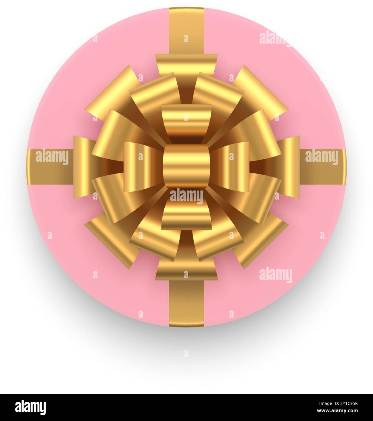 Pink circle elegant gift box with golden luxury bow ribbon top view 3d ...