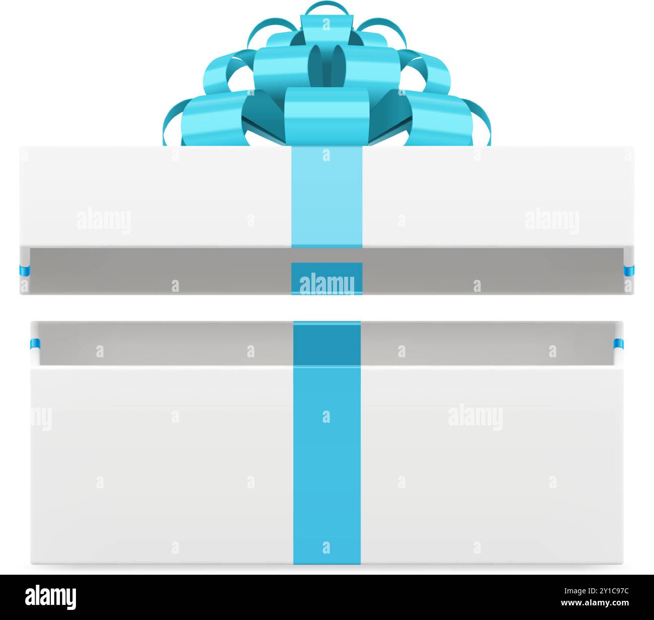 Elegant white rectangular gift box with open lid and blue bow ribbon 3d ...