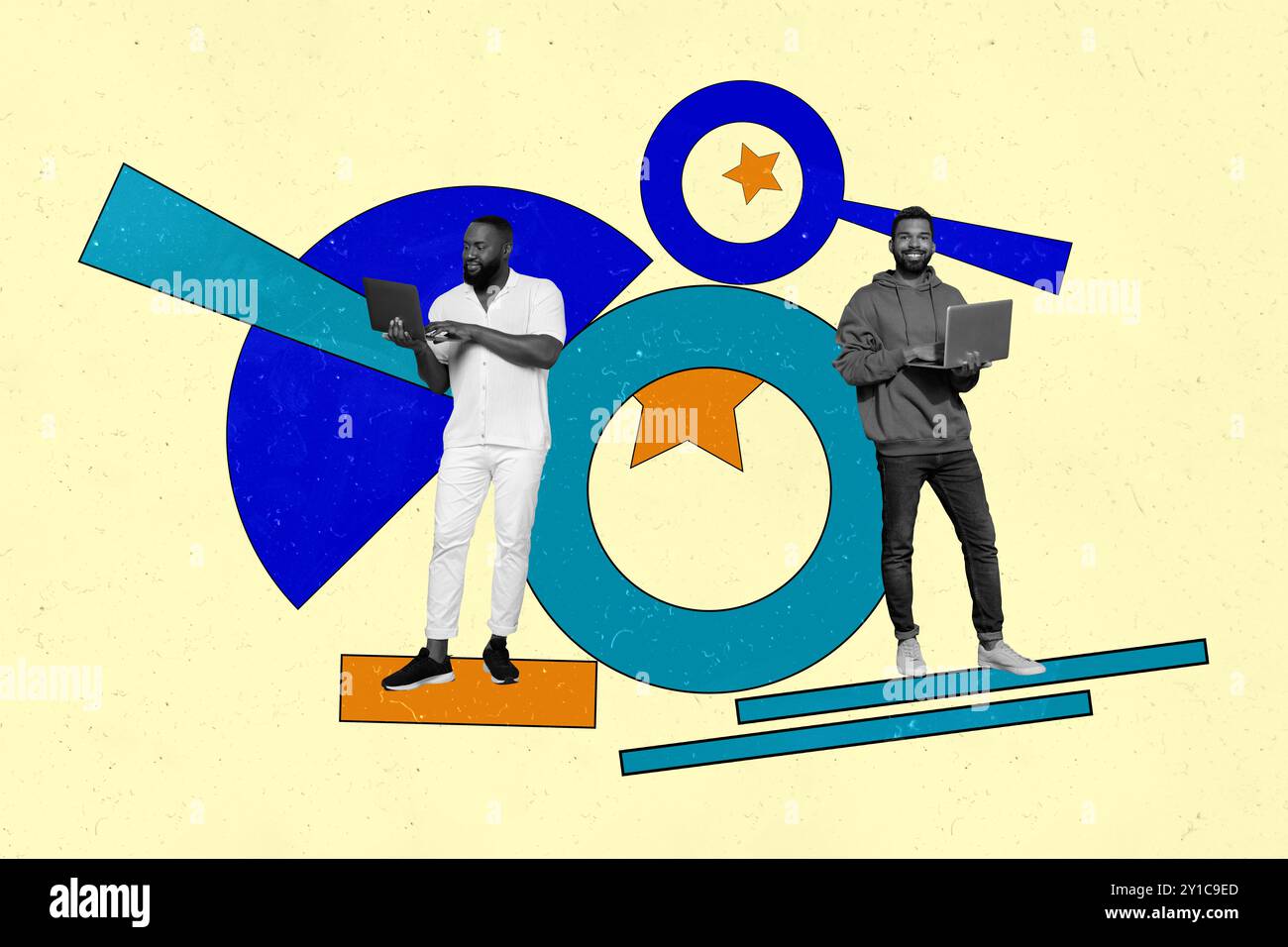 Composite trend artwork sketch collage of huge magnifier glass ...