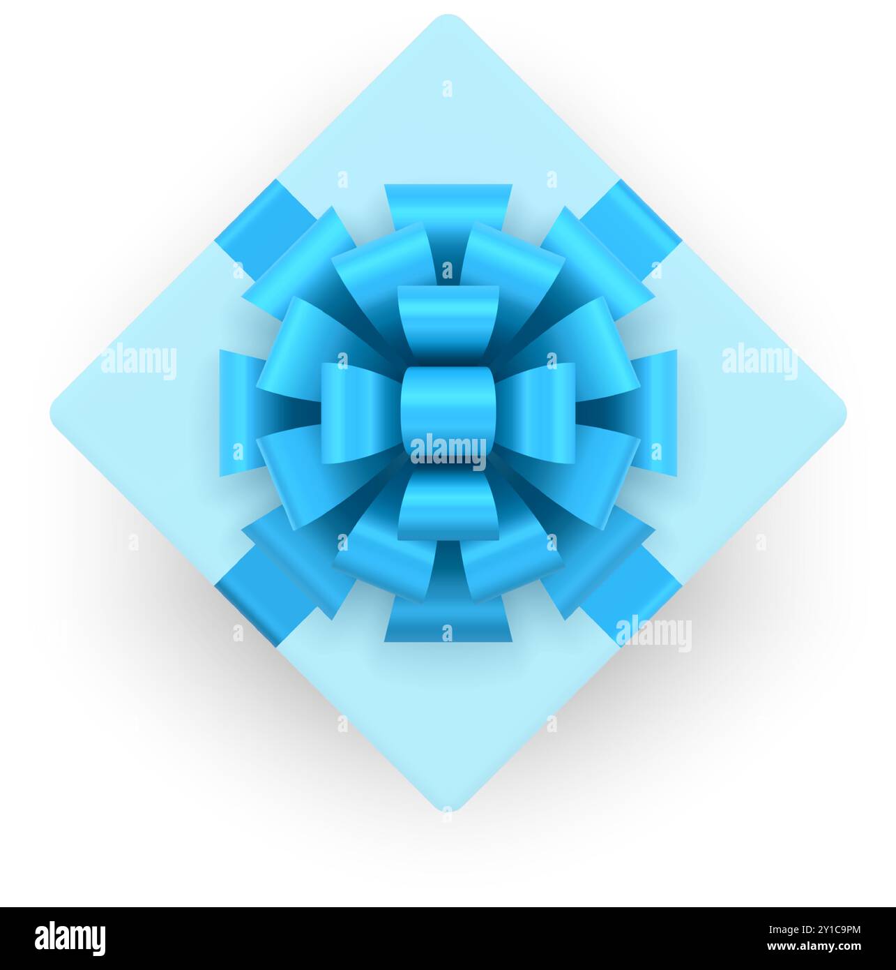 Blue romantic rhombus gift box with luxury bow ribbon top view 3d icon ...