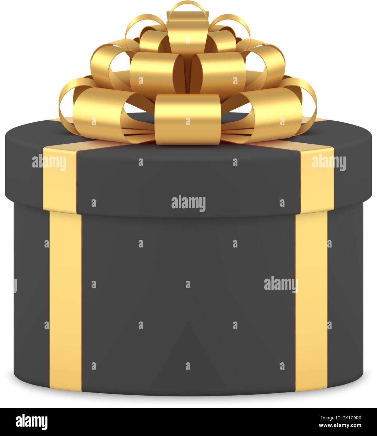 Black fashion circle gift box with luxury golden bow ribbon greeting ...