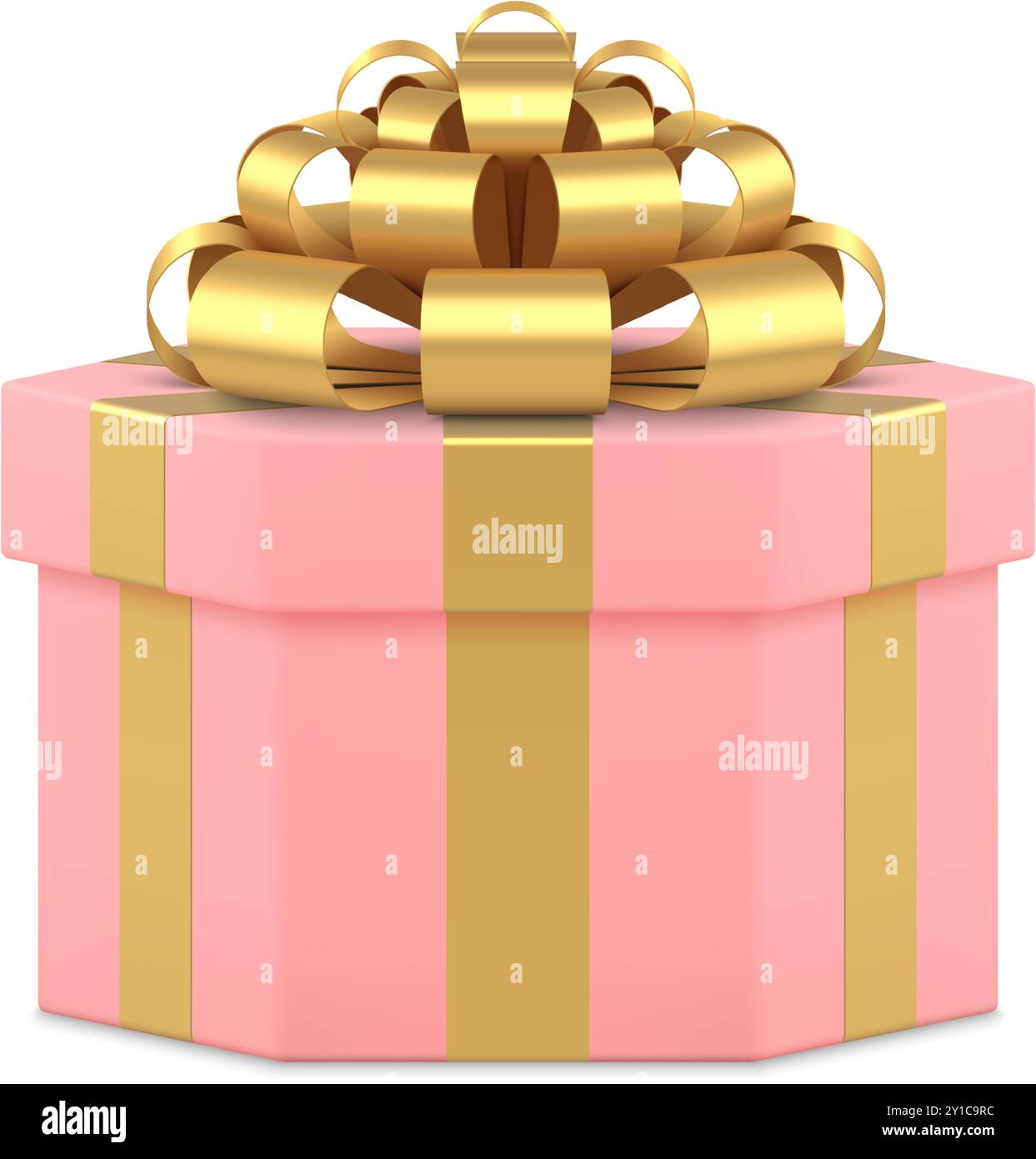 Pink hexagonal wrapped gift box with elegant golden bow ribbon holiday ...