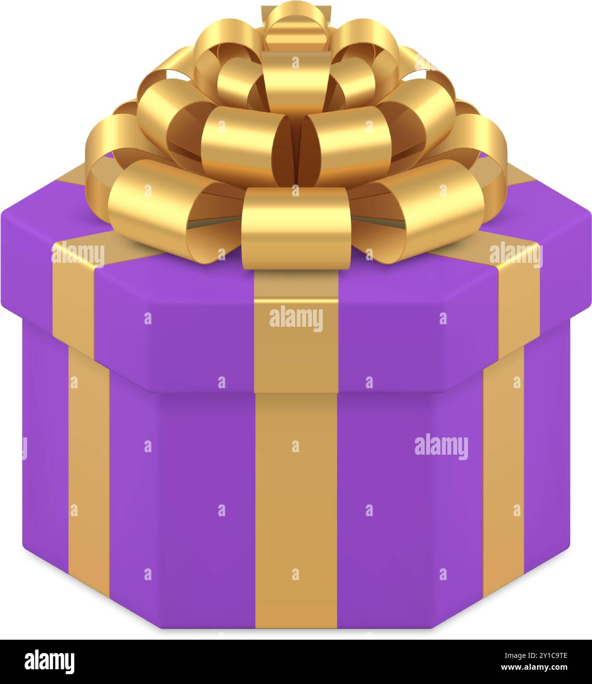 Purple luxury wrapped gift box with golden bow ribbon for holiday ...