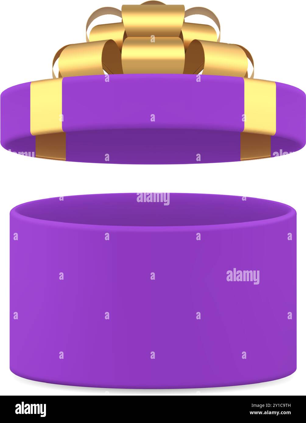 Purple circle open gift box stylish package with golden bow ribbon 3d ...