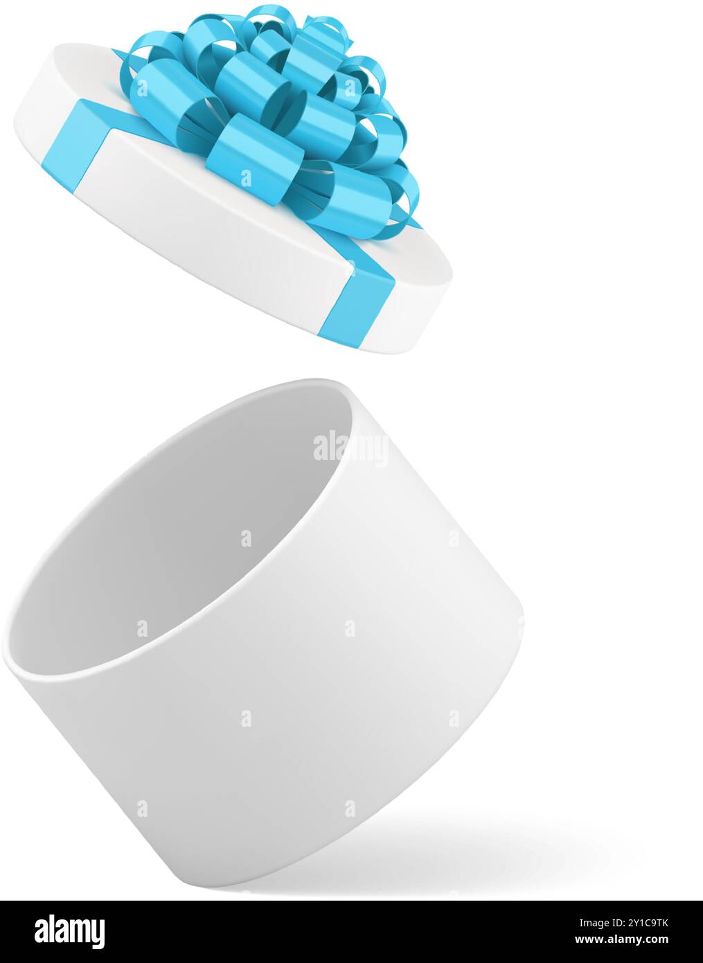 White circle gift box present container with elegant blue bow ribbon 3d ...