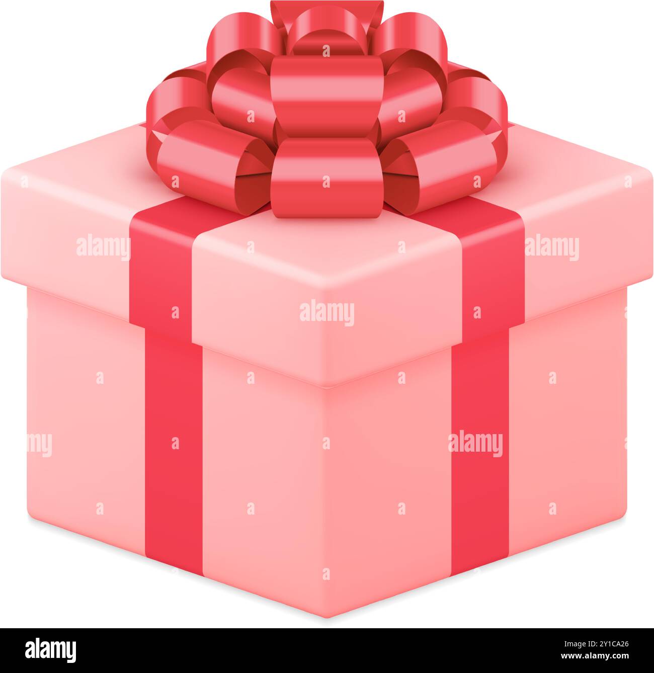 Pink squared wrapped gift box with red bow ribbon feminine present pack ...