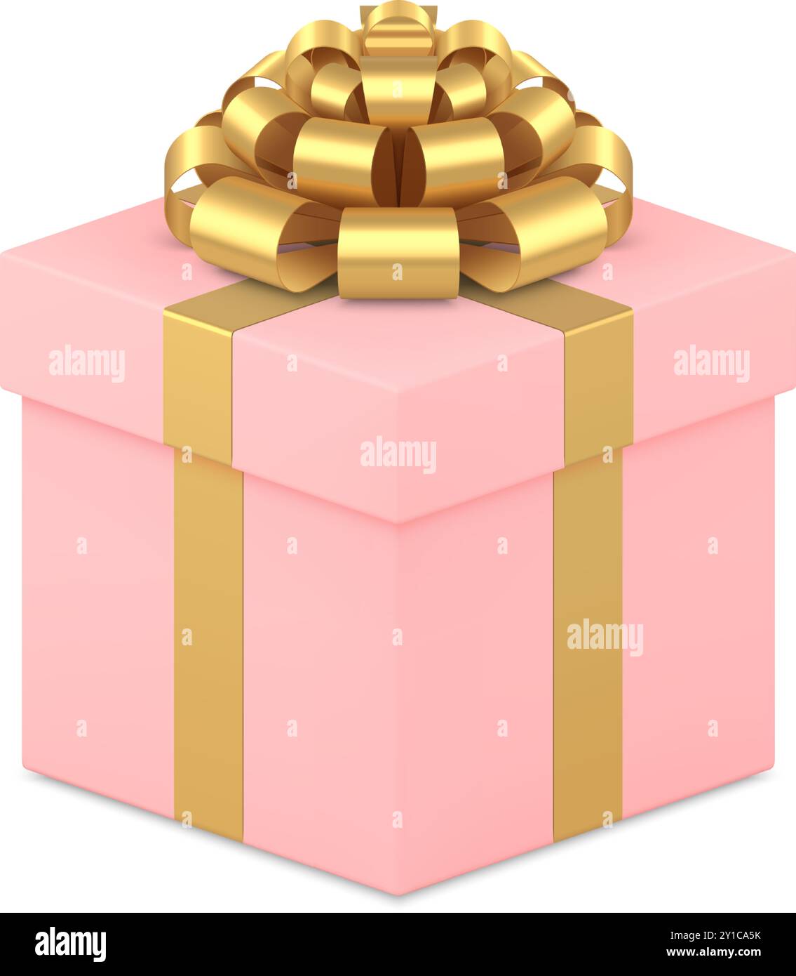 Realistic elegant feminine pink gift box with golden metallic bow 3d ...
