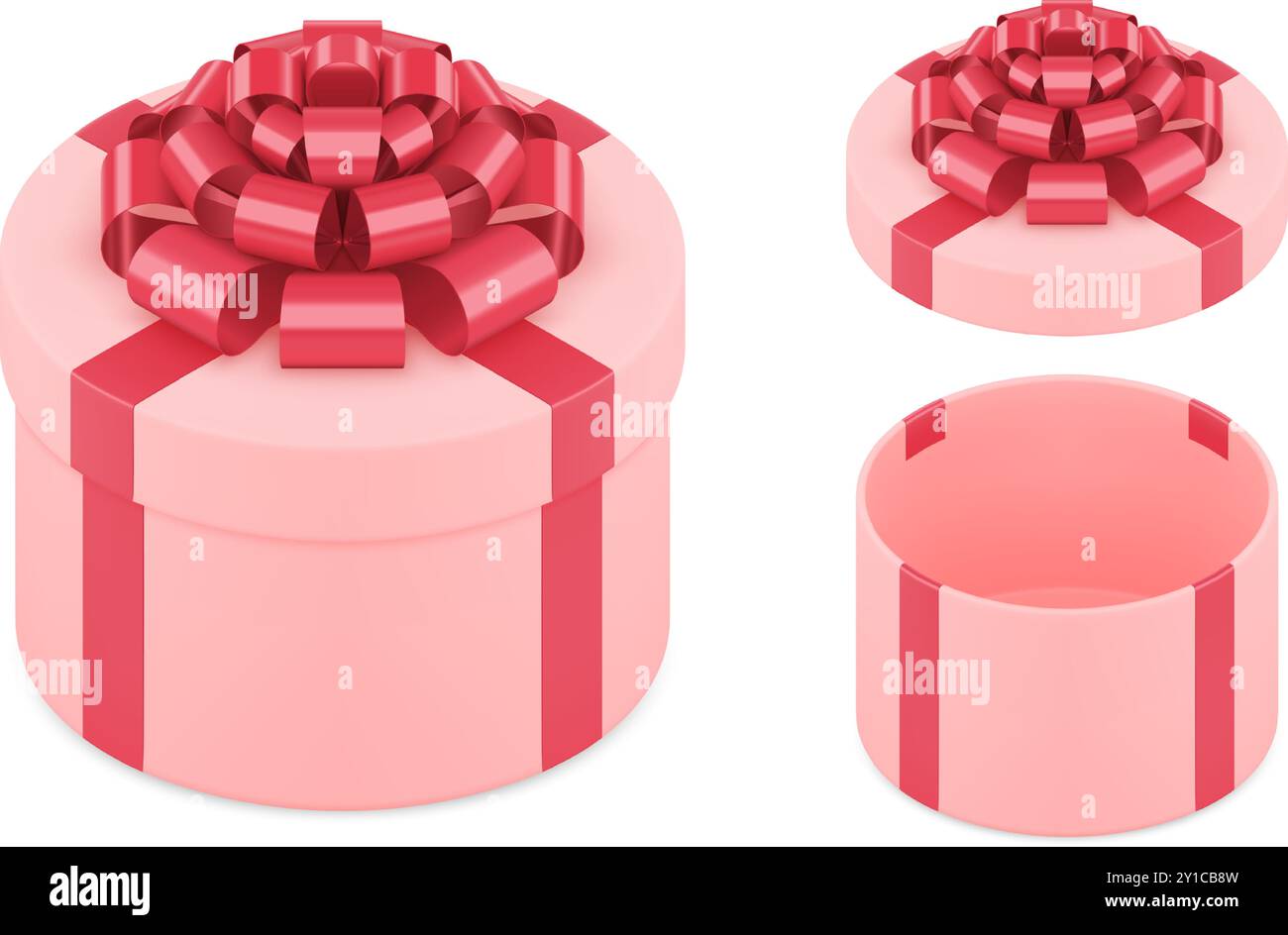 Luxury classic open and closed circled pink gift box for festive ...