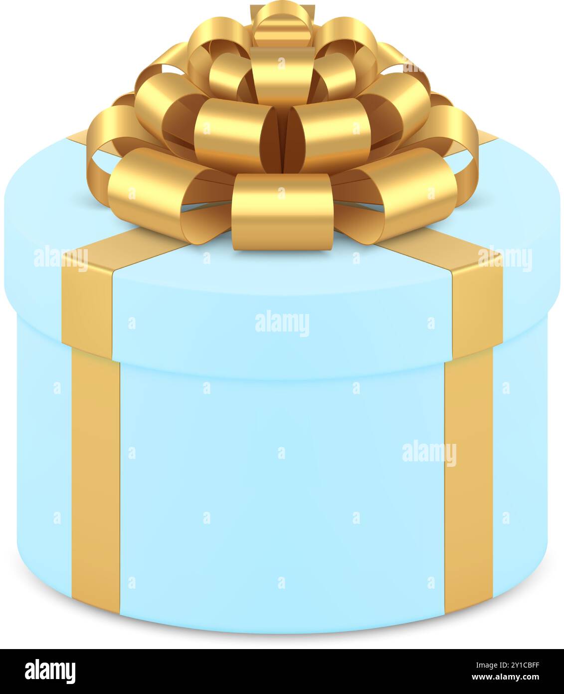Luxury blue circle gift box decorated by golden bow ribbon 3d isometric ...