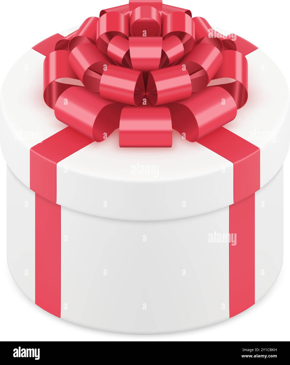 Realistic classic isometric white circled present case decorated by red ...