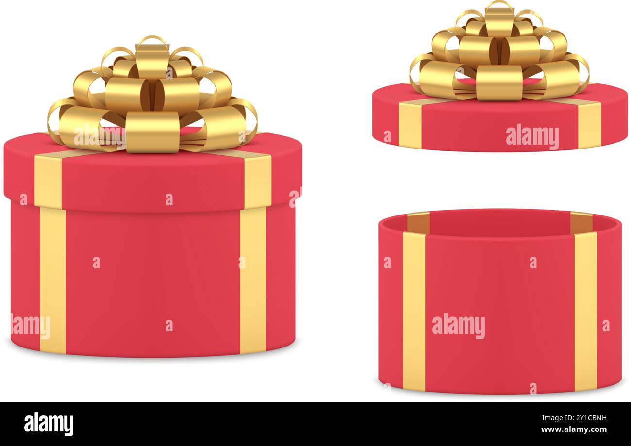 Luxury greeting red gift boxes with open and closed cap set 3d design ...