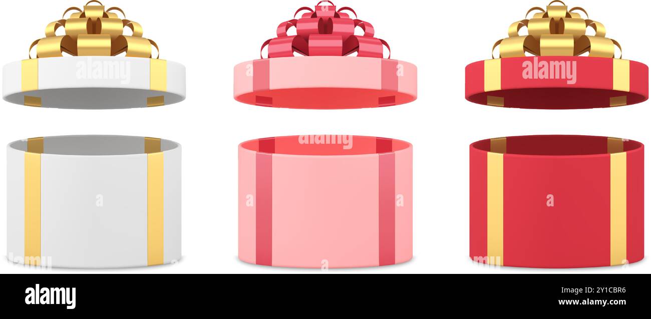 Bright beautiful empty wrapped multicolored gift boxes with open cap ...