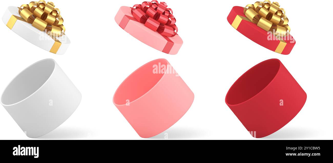 Collection realistic elegant circled open gift boxes decorated by ...