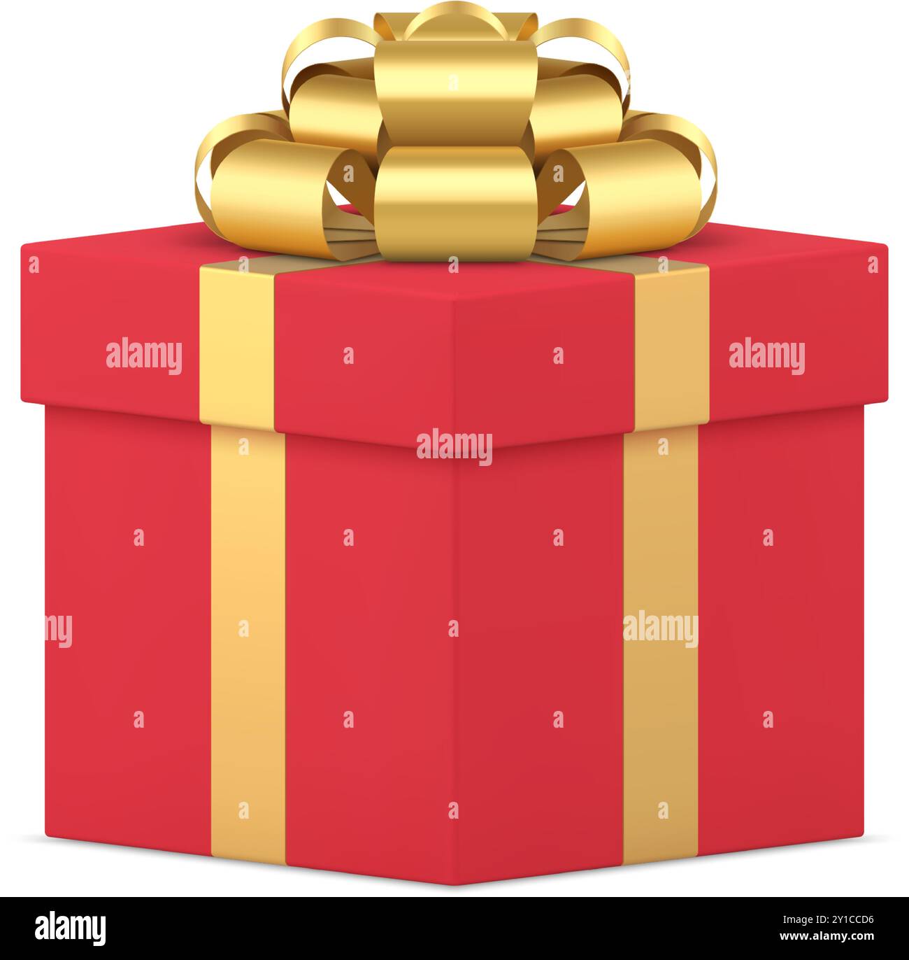 Red luxury festive gift box with golden bow ribbon present pack 3d icon ...