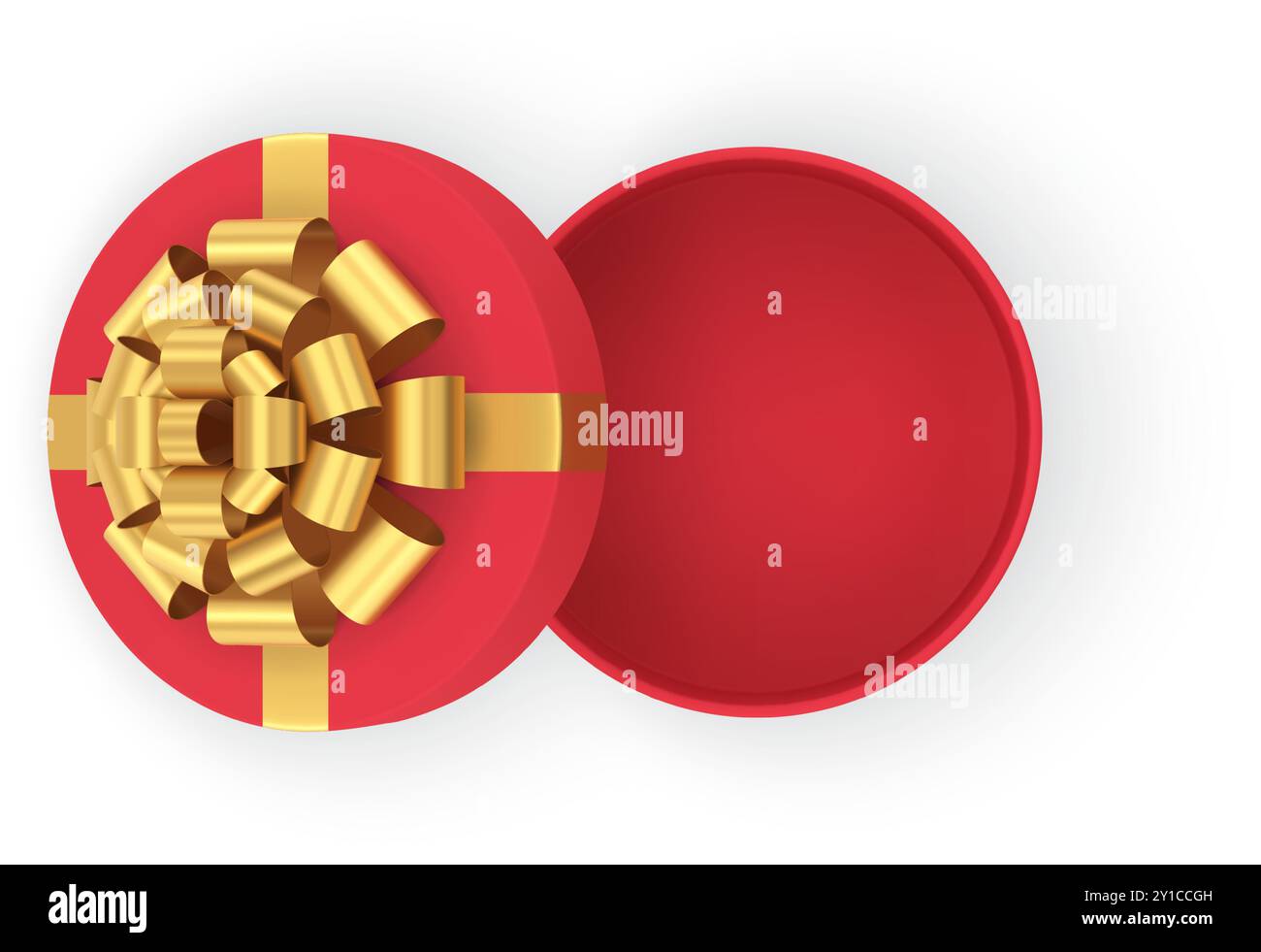 Top view circled empty wrapped red luxury gift box decorated by golden ...