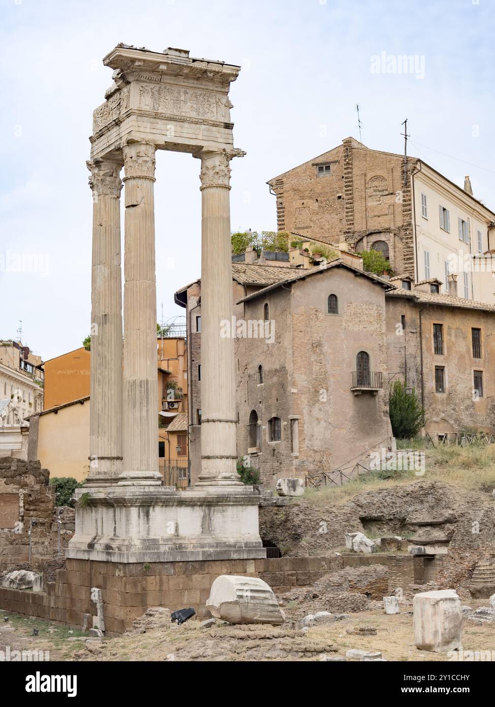 Ancient ruins with columns in Rome, Italy daytime view Stock Photo - Alamy
