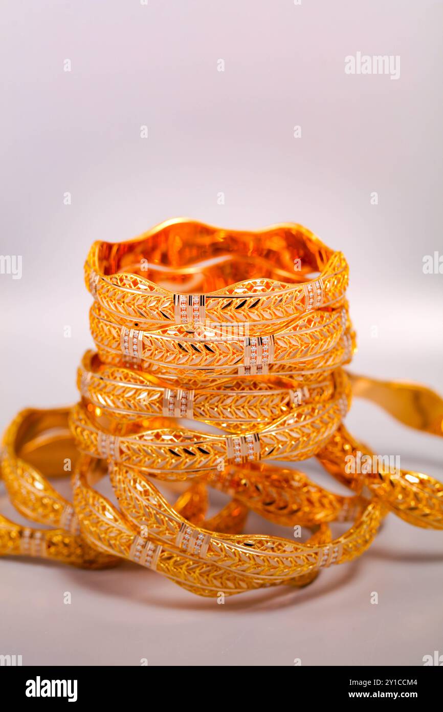 Gaziantep, Turkiye. 13 July 2023. Gold bracelets made by goldsmiths in ...
