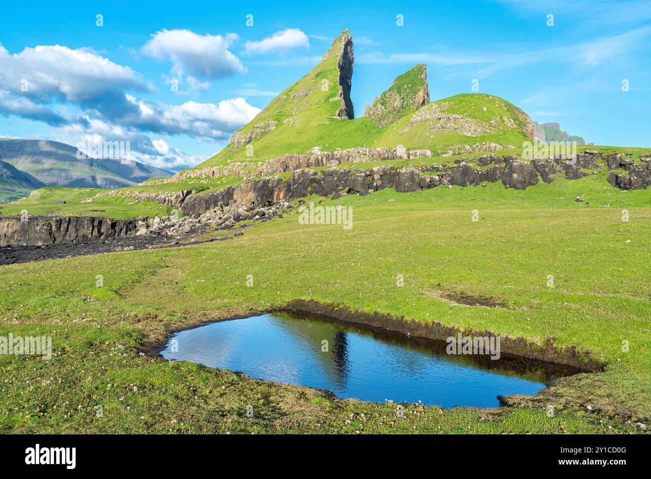 Sharp mountain peak reflected in water Stock Photo - Alamy