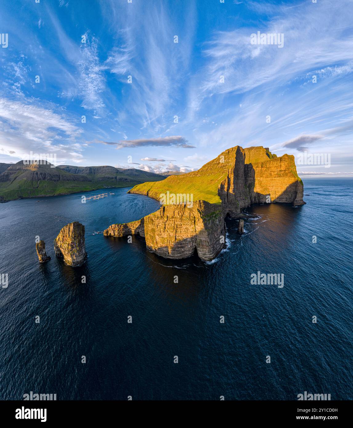 Aerial view of cliffs at sunset, Faroe Islands Stock Photo - Alamy