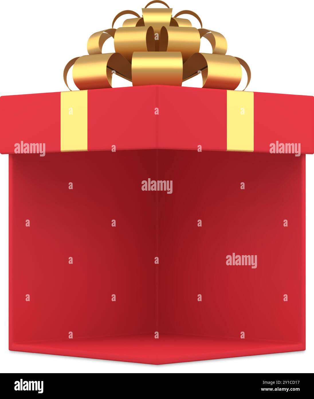Classic elegant wrapped red realistic gift box with metallic golden bow ...