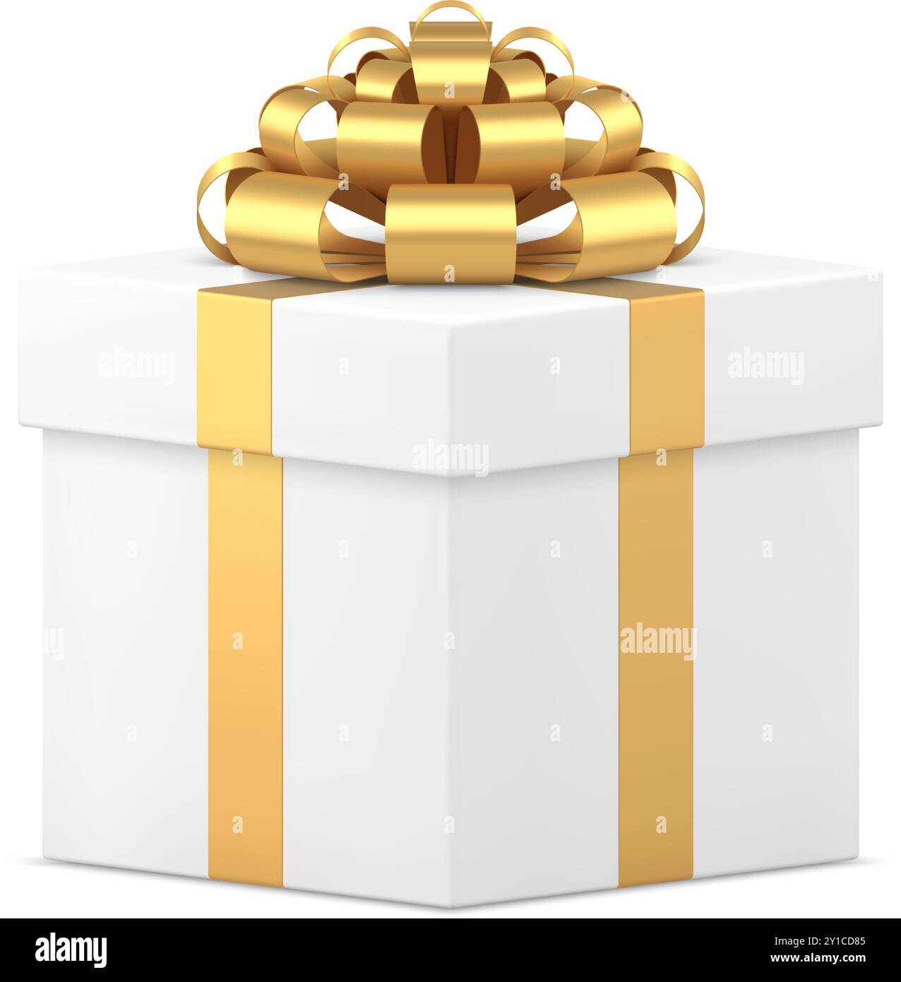 White gift box wrapped by golden bow ribbon realistic 3d vector ...