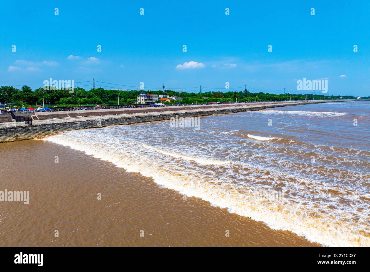 Aerial photo shows the tidal bores of Qiantang River in Hangzhou City ...