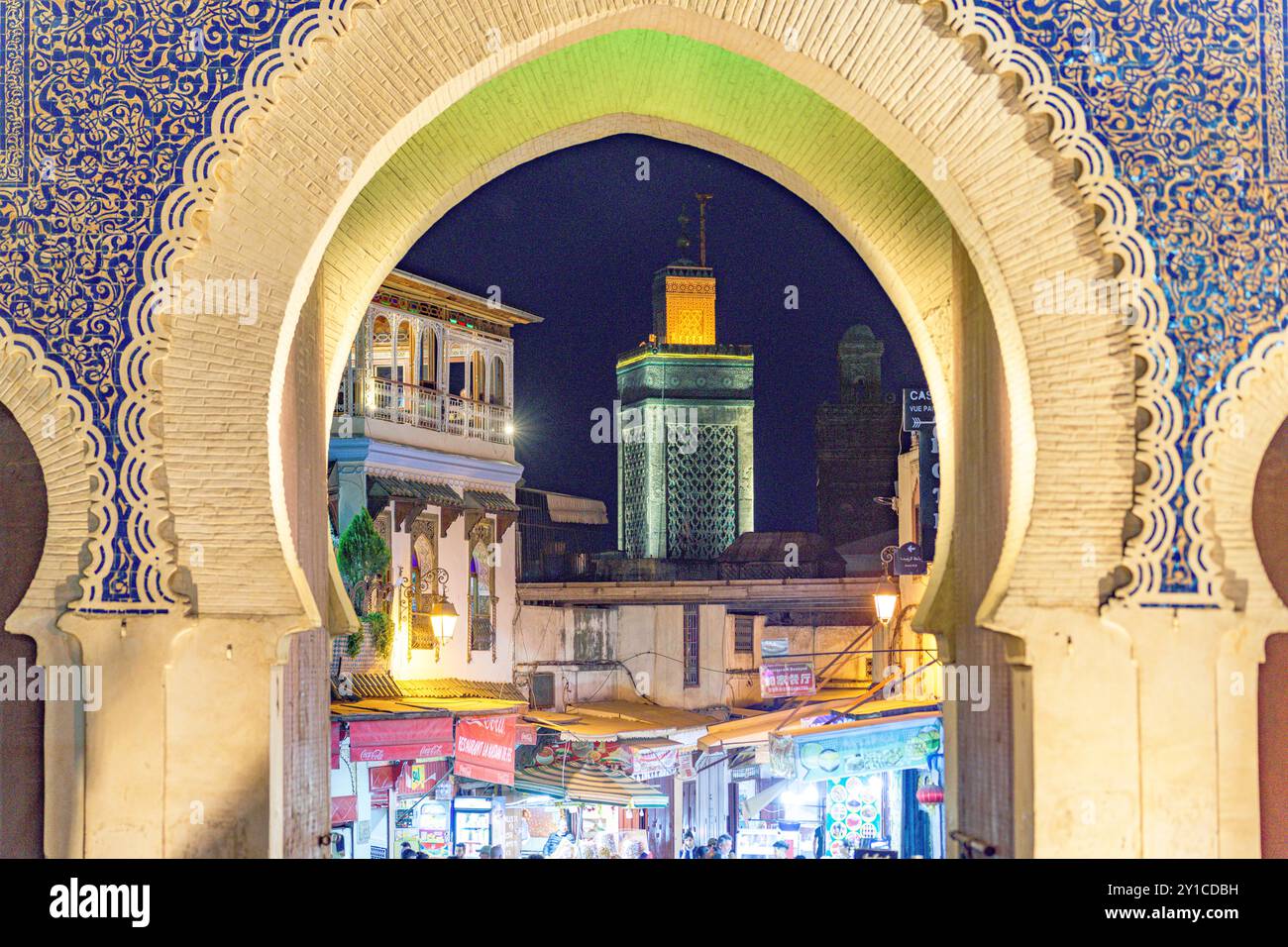 The Blue gate at dusk, Fez, Marocco Stock Photo - Alamy