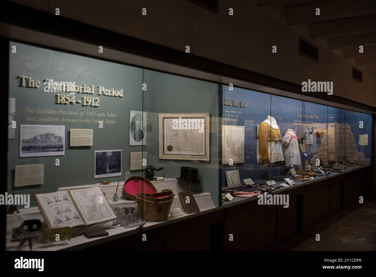 Tubac Presidio museum display behind glass Stock Photo - Alamy