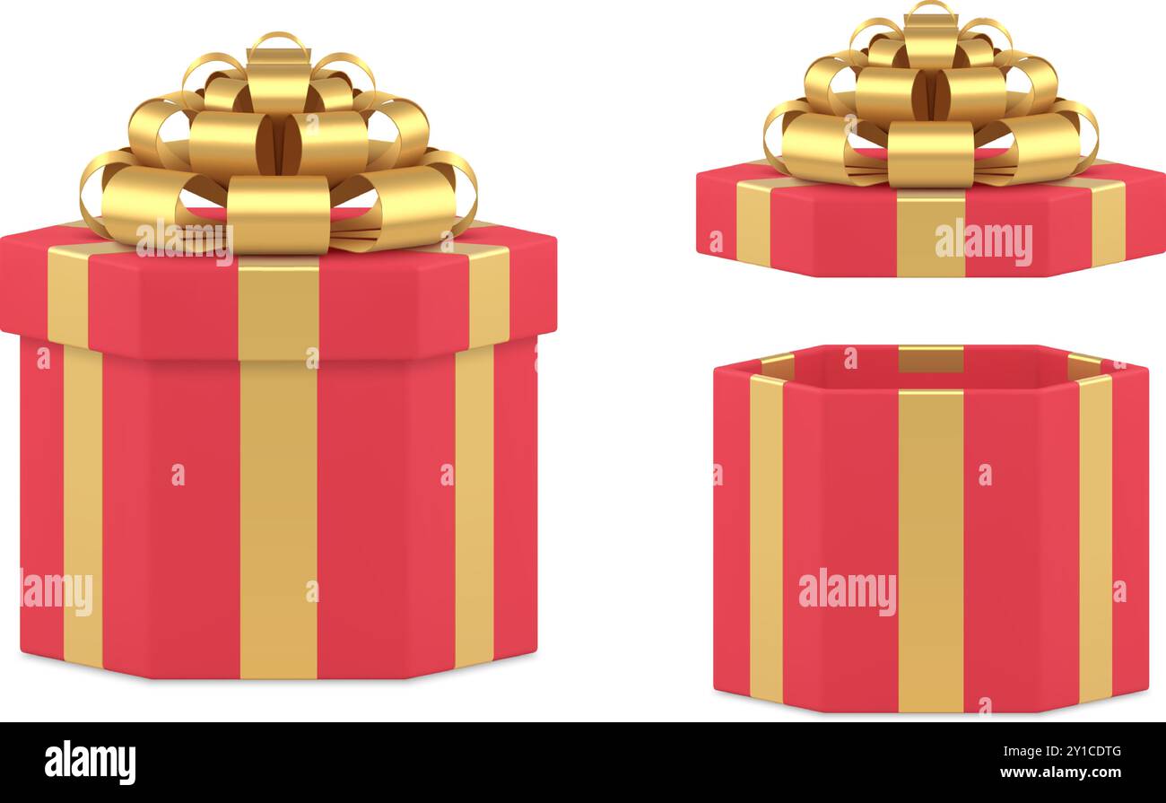 Luxury polygonal wrapped red gift box with open and closed cap ...