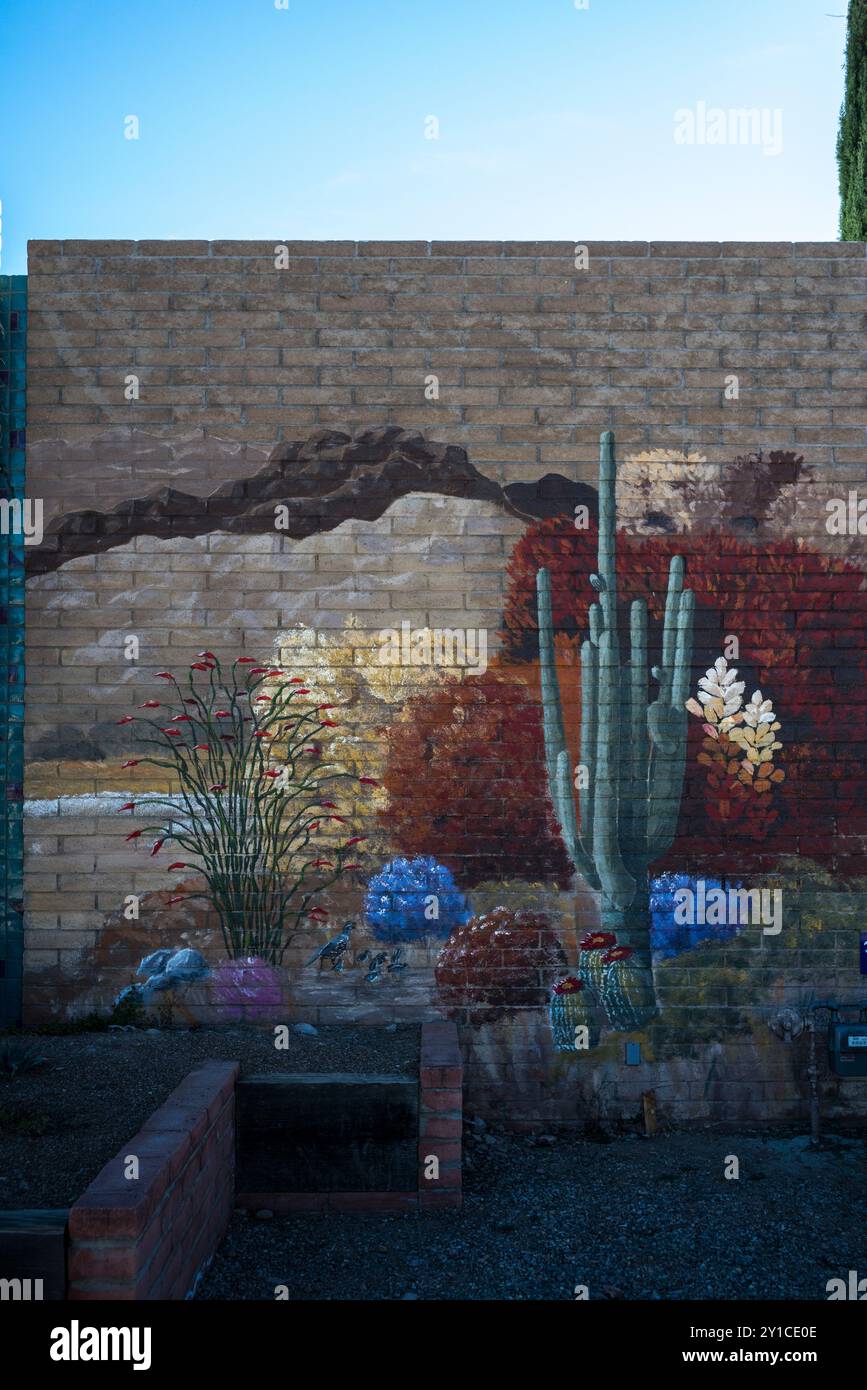 Desert wall mural in Tubac, AZ Stock Photo - Alamy