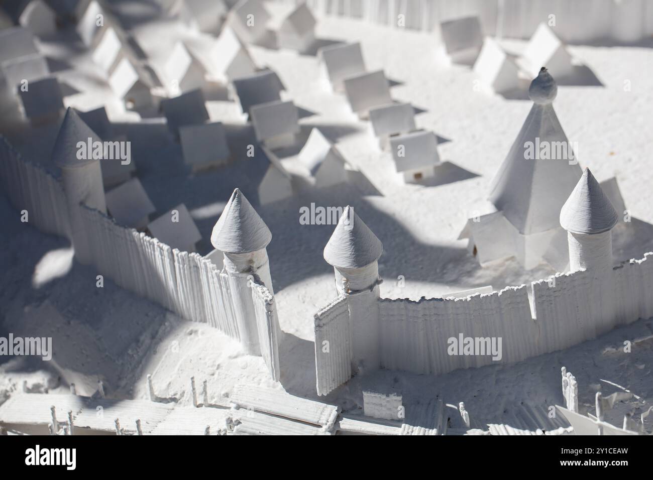 White model of an ancient medieval city. Architectural project Stock ...