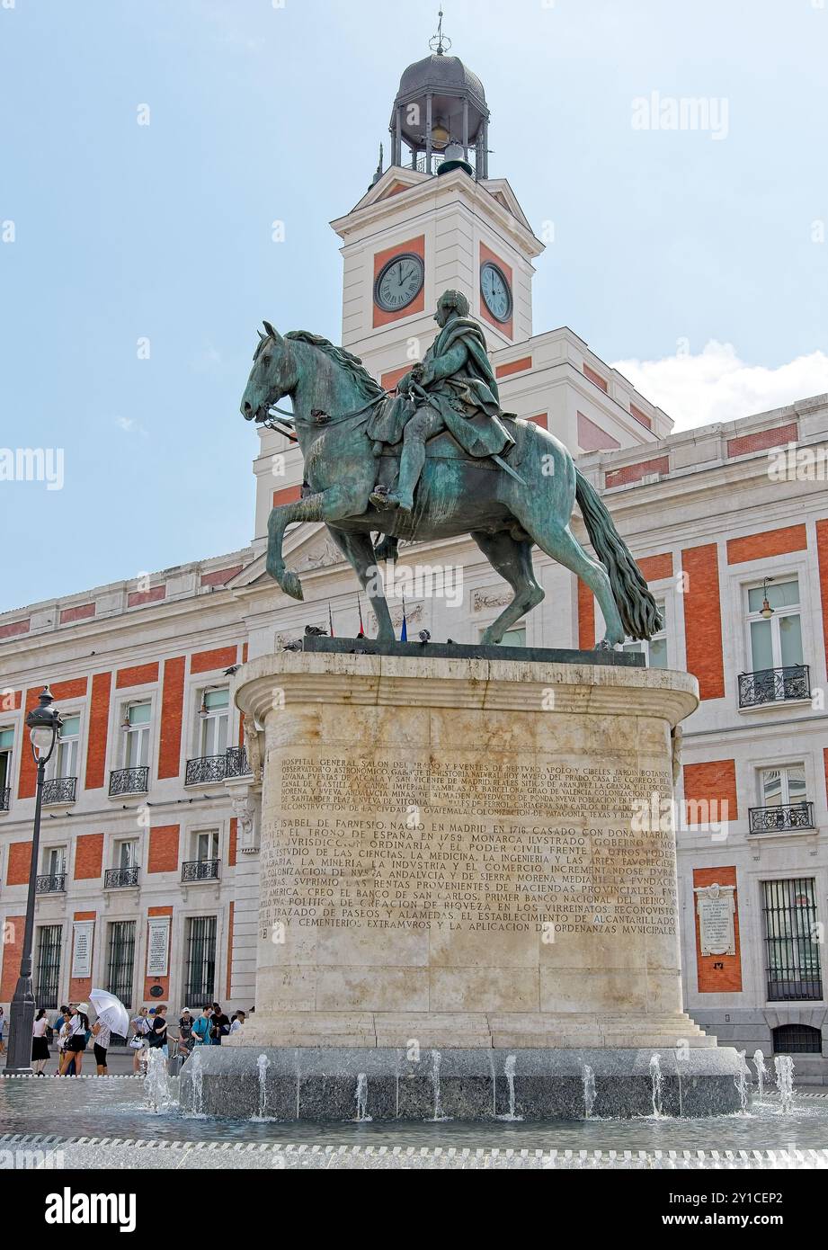 The clock and Charles III in the Puerta del Sol Stock Photo - Alamy