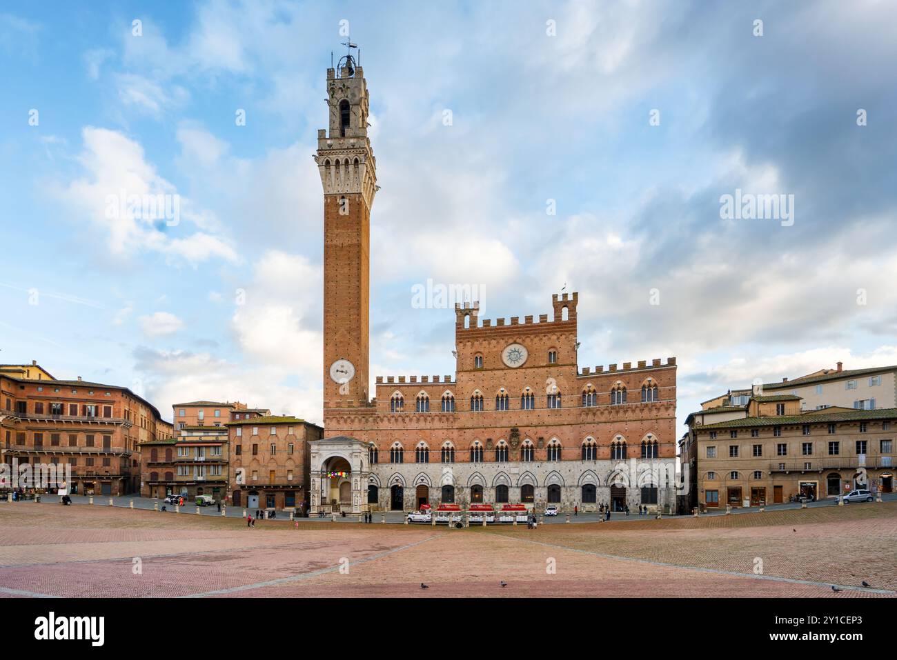 Siena historic public palace and clock tower at sunset, in Italy Stock ...