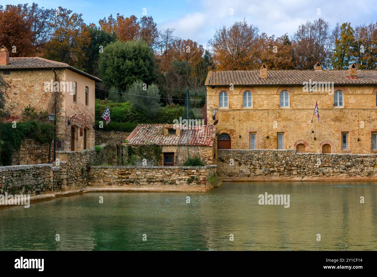 Bagno Vignoni hot springs main square pool in Tuscany, Italy Stock ...