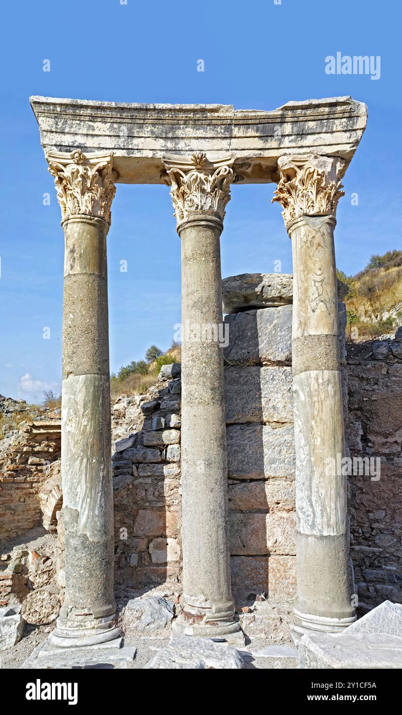Pillars, ruins and stone architecture for history, travel or ...